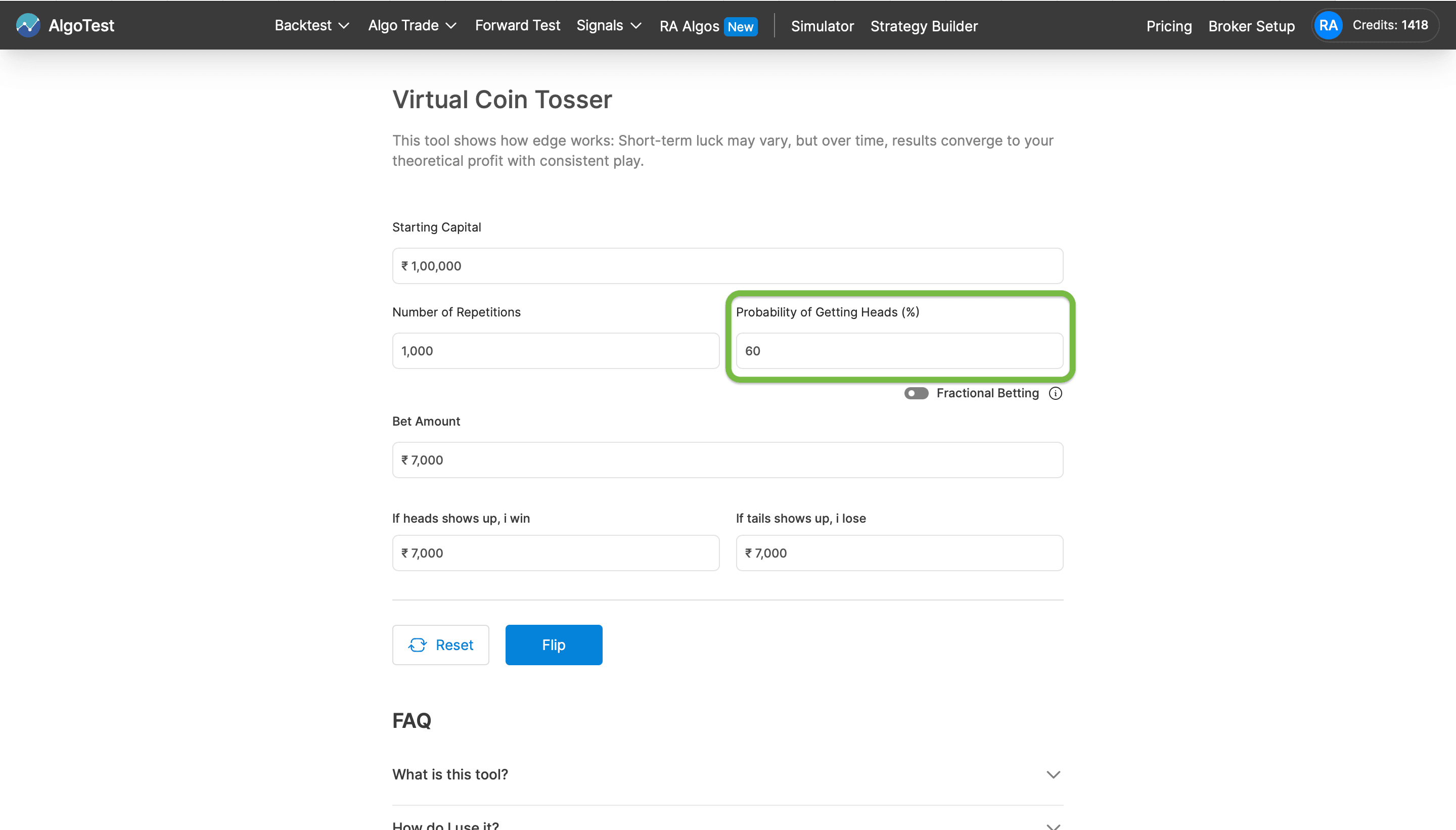 What is Virtual Coin Tosser? | AlgoTest Blog